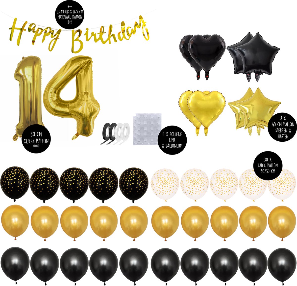 Snoes Ballonnen 14 Jaar Black Gold Dots Mega Ballon - Compleet ...