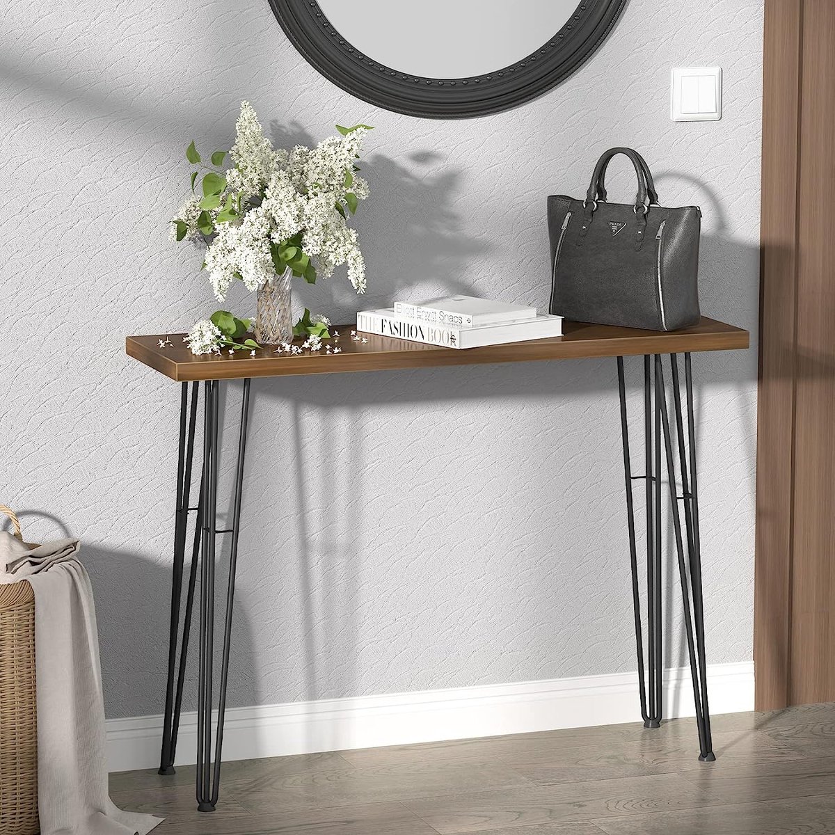 Table console bois table d'entrée étroite en métal table d'entrée ...