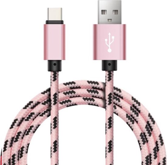 Nylon USB-C Kabel - USB-C naar USB-A - 0,25m - USBC2 - Roze | bol