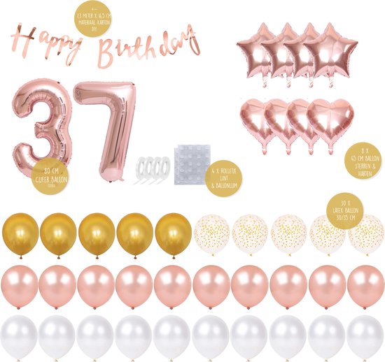 Snoes Ballonnen 37 Jaar Rose Gold White Dots - Compleet Feestpakket met ...