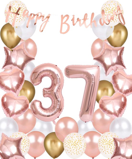 Snoes Ballonnen 37 Jaar Rose Gold White Dots - Compleet Feestpakket met ...