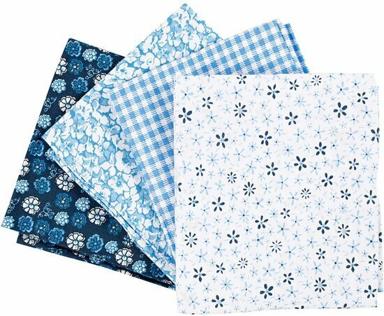 Patchwork Stof - Blauw - Verschillende Patronen - Afm 45x55 cm - 100 gr ...