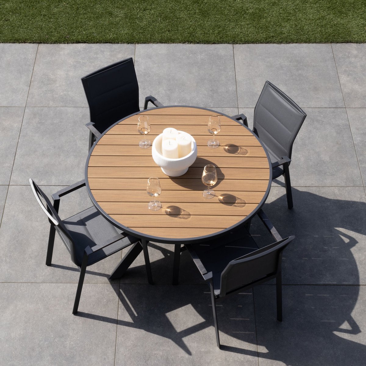 Ronde Tuintafel - Kunststof Aluminium - Naturel - Ø120cm - Tuintafel ...