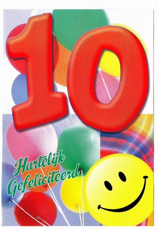 Wenskaart 10 jaar smiley kaart met envelop. | bol