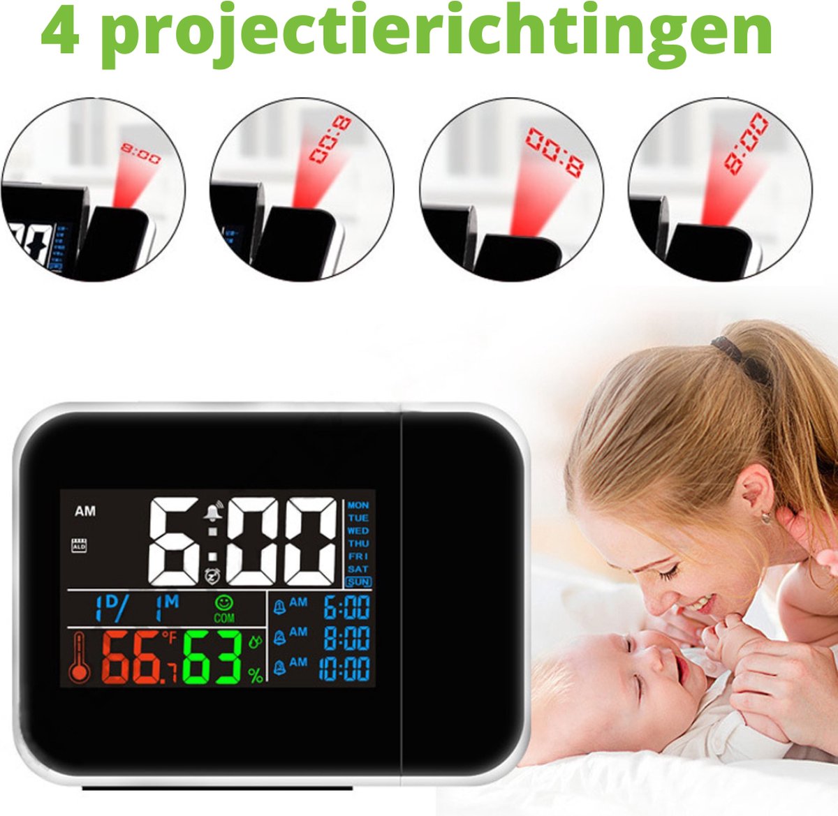 Thuys Projectiewekker met Projectie - Wekker met Temperatuurmeter ...