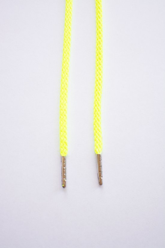 Schoenveters rond - koord fluo geel - 100cm met zilveren nestels veters ...
