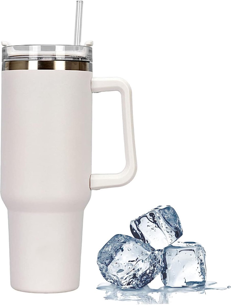 ml reisbeker met handvat en rietje, roestvrij stalen koffiemok met ...