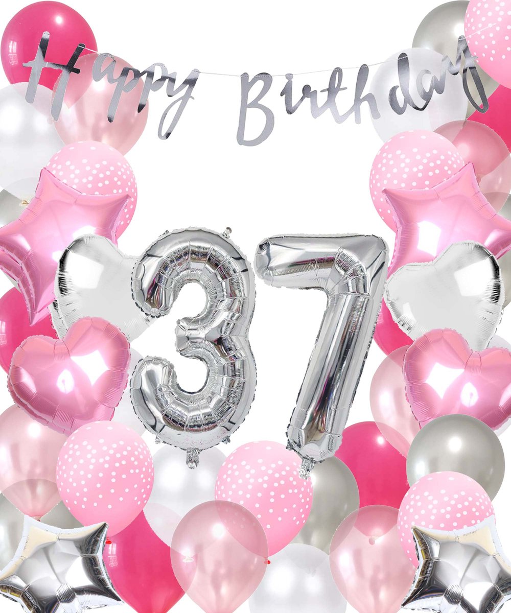 Snoes Ballonnen 37 Jaar Pink Blush Silver Mega Ballon - Compleet ...