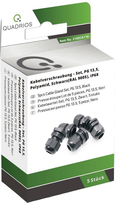 Quadrios 2102CA119 Wartel assortiment PG13.5 PA66 Zwart 1 set(s) | bol