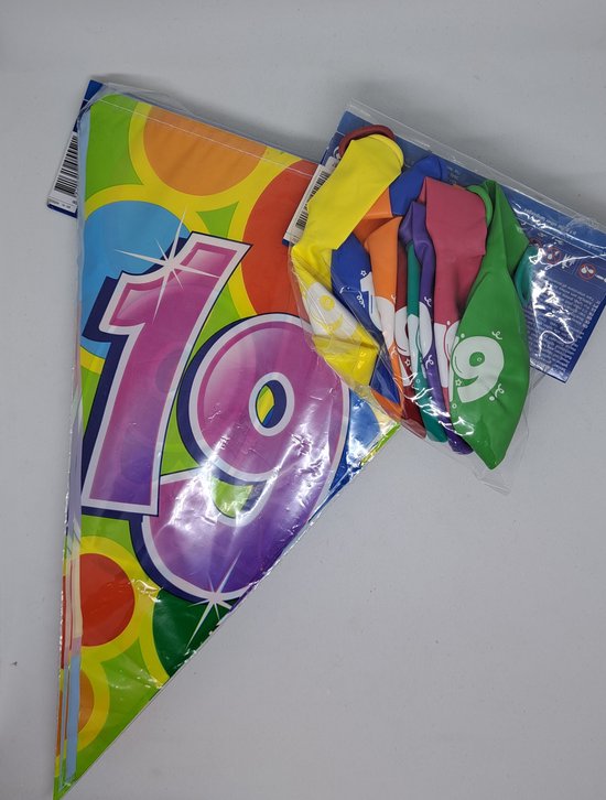 versierpakket 19 jaar vlaggenlijn en ballonnen voor vrolijke verjaardag ...