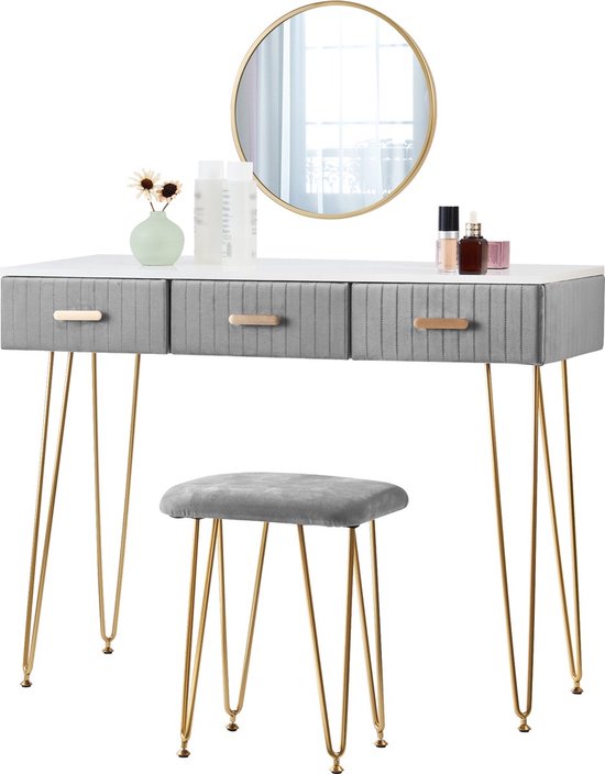 Maakai Coiffeuse de Luxe avec Miroir et Tabouret - Buffet Moderne - Wit ...