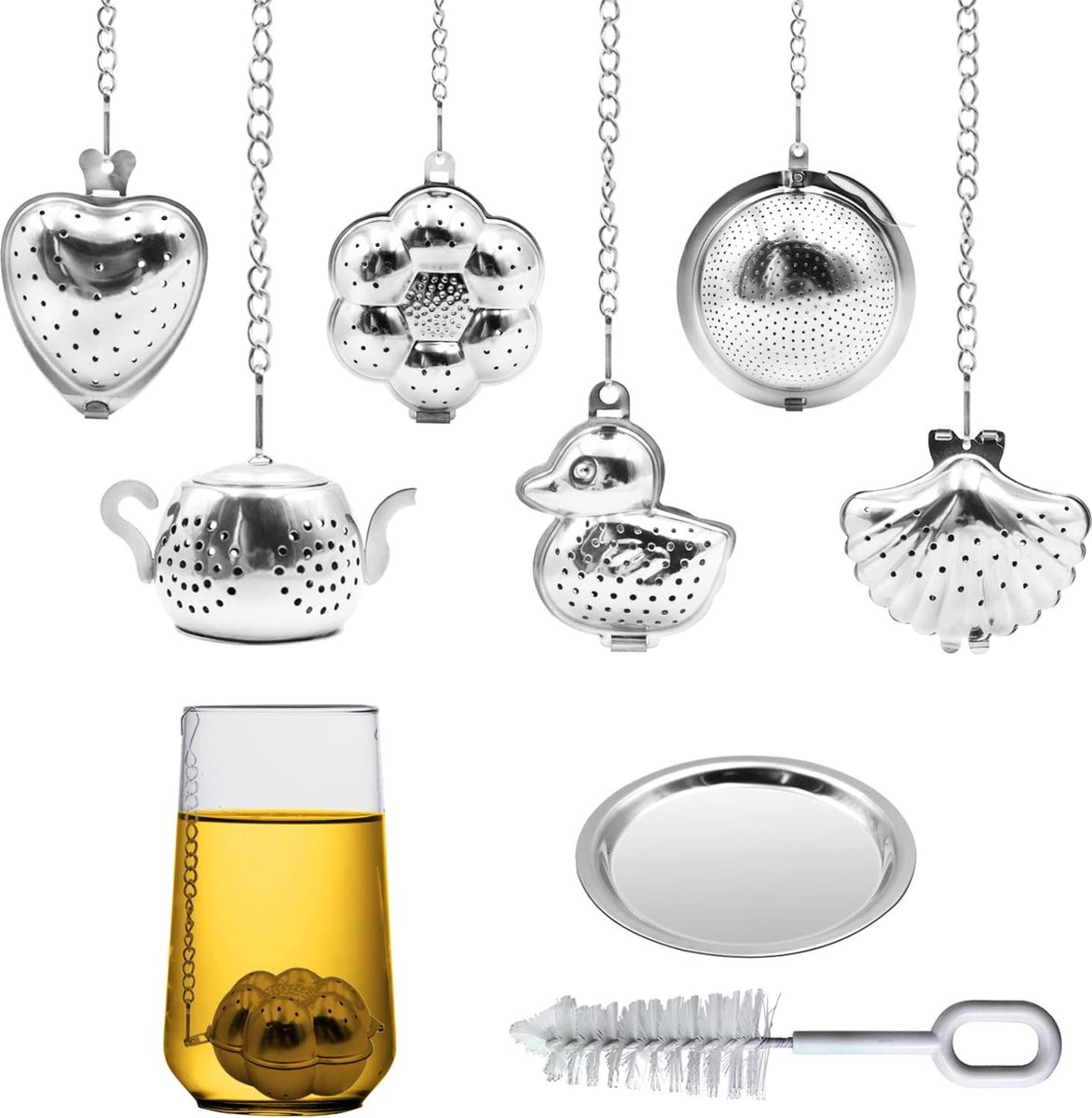 Set van 6 Theezeefjes voor Losse Thee Rvs Inclusief Lekplaatje, Thee Ei ...