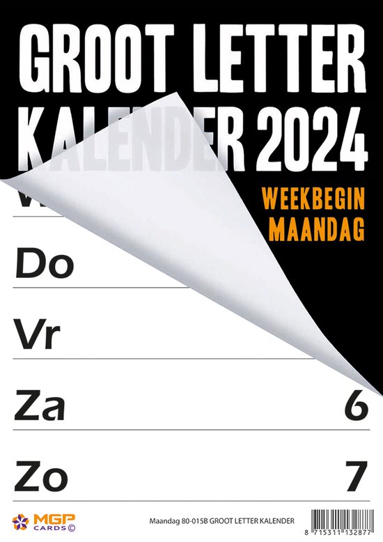 MGPcards - Grootletter kalender 2024 - Wire O - Week begint op Maandag ...