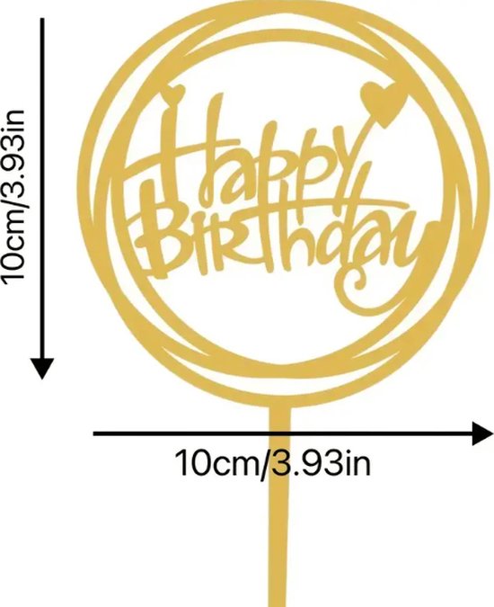 Happy Birthday Taart Topper - taart topper - rond - Goud - verjaardag ...