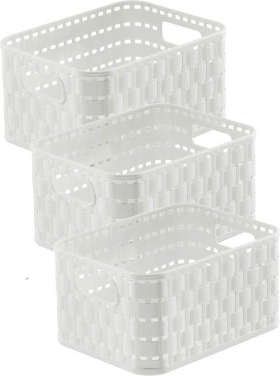 Set van 3 opbergdozen 2l in rotanlook, Kunststof (PP) BPA-vrij, wit, 3 ...