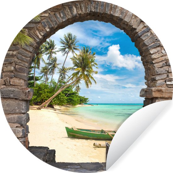 WallCircle - Muurstickers - Behangcirkel - Strand - Palm - Doorkijk - Zee - Kano -... | bol