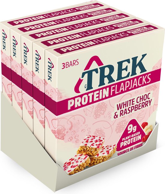 TREK WHITE CHOCOLATE & RASPBERRY - 3 x 50gr - 5 stuks - Reep - Protein ...