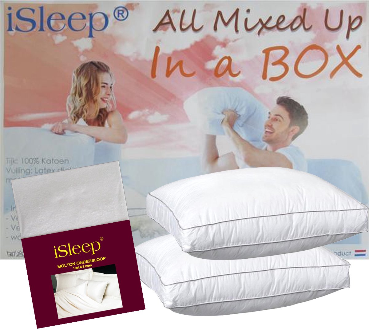 iSleep All Mixed Up In A Box Boxkussen Set (2 Kussens + 2 iSleep Moltonslopen) - Boxmodel ...