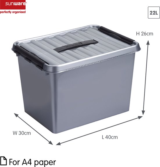 Sunware - Q-line opbergbox 22L metaal zwart - Set van 4 | bol