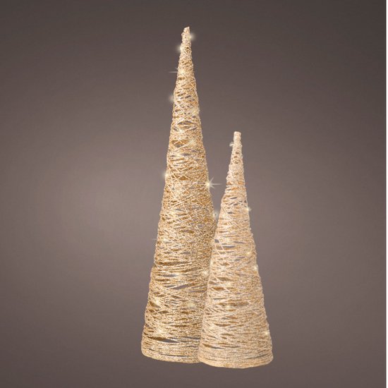 LED verlichte kegel kerstbomen - 2x st - goud - H38 en H58 cm - met timer | bol