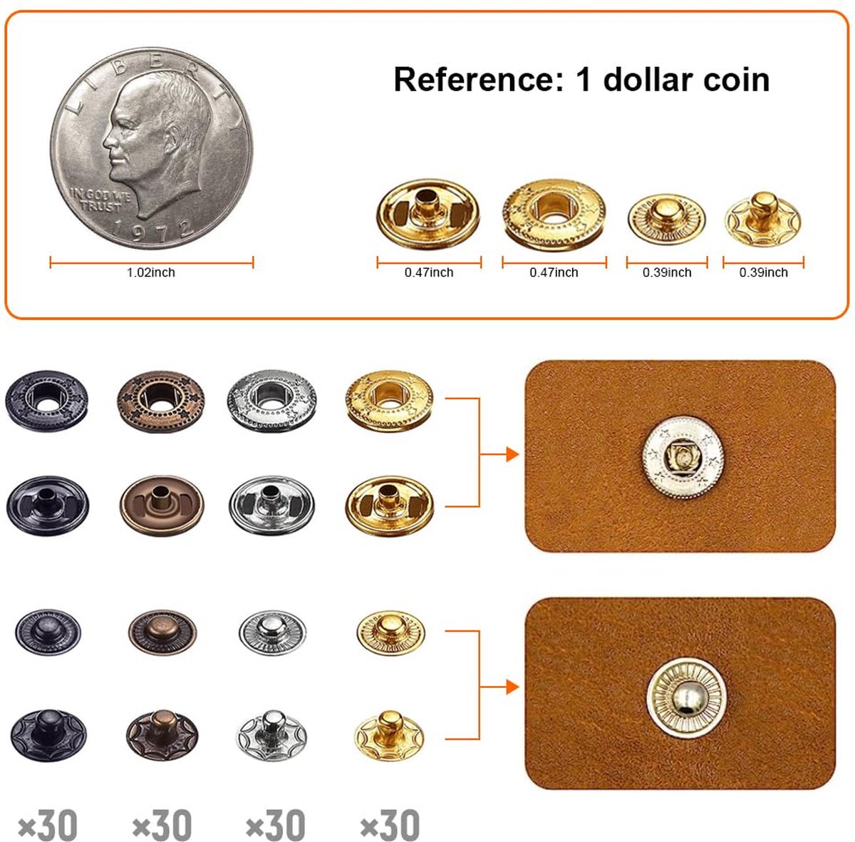 Drukknopset met tang, 120 stuks, koperen drukknopen, metaal, brons ...