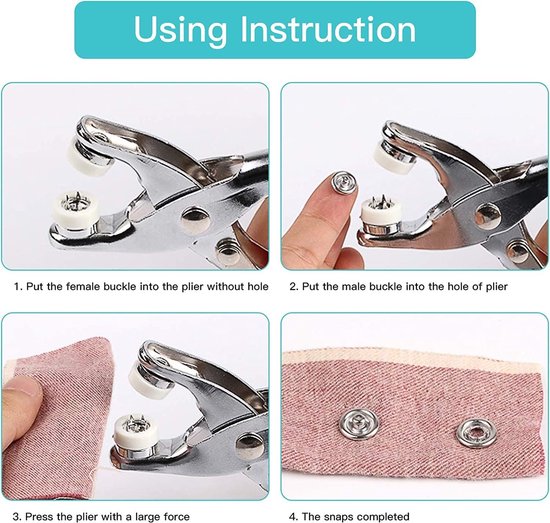 Drukknopen met tang, metalen drukknopset met vaste knopen, gereedschap ...