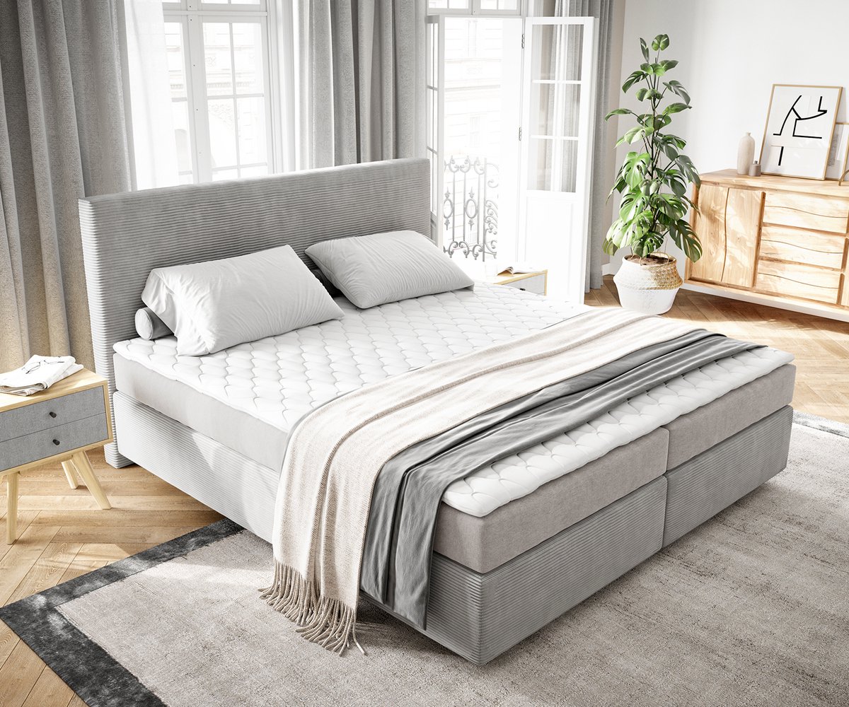 Boxspringbed Dream-Well 160x200 cm Cord zilvergrijs met matras en ...