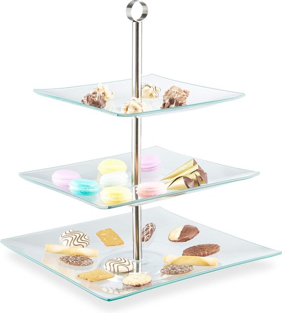 Etagère, 3 verdiepingen, hoekig, cupcakes, koekjes, snacks, fruit, glas ...