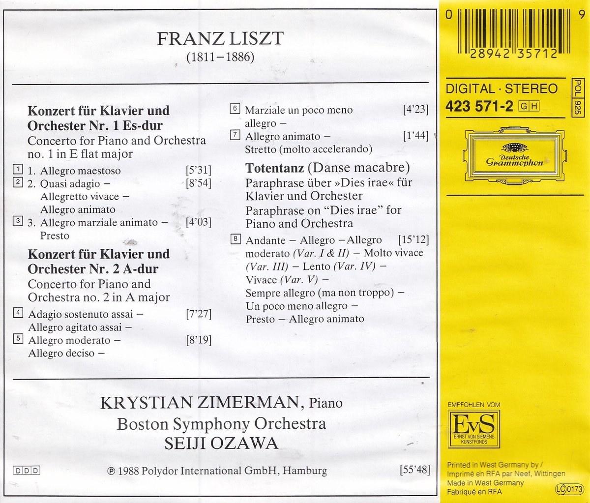 Klavierkonzerte Nos. 1, 2, Totentanz - Franz Liszt - Krystian Zimerman, Boston... | bol