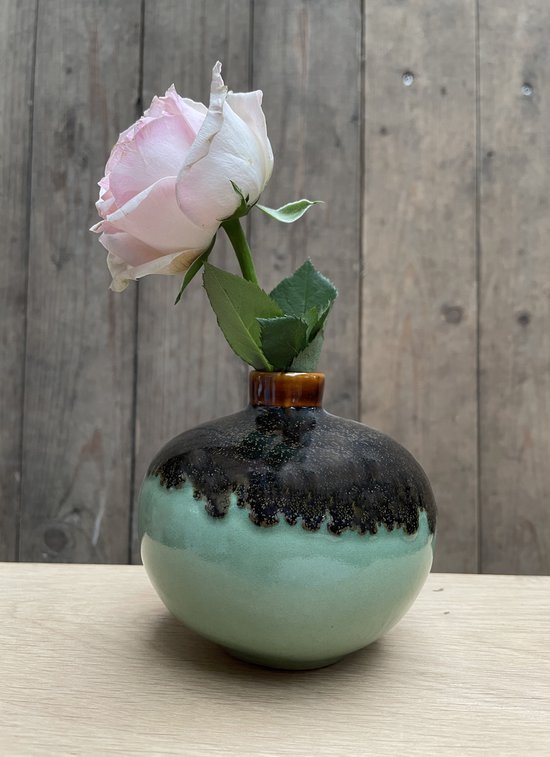 Knopvaasje mintgroen drip - Klein vaasje - keramisch vaasje volledig ...