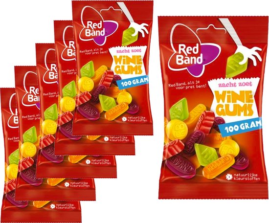 6 Zakjes Red Band Winegums á 100 gram - Voordeelverpakking Snoepgoed | bol