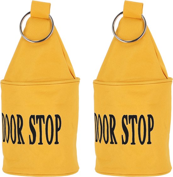 Deurstopper - set van 2 stuks - geel canvas met ring - gevuld met zand ...