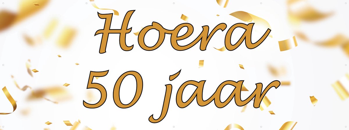 Spandoek Hoera 50 jaar - Gouden confetti - Abraham - Sarah - 150 x 50 ...