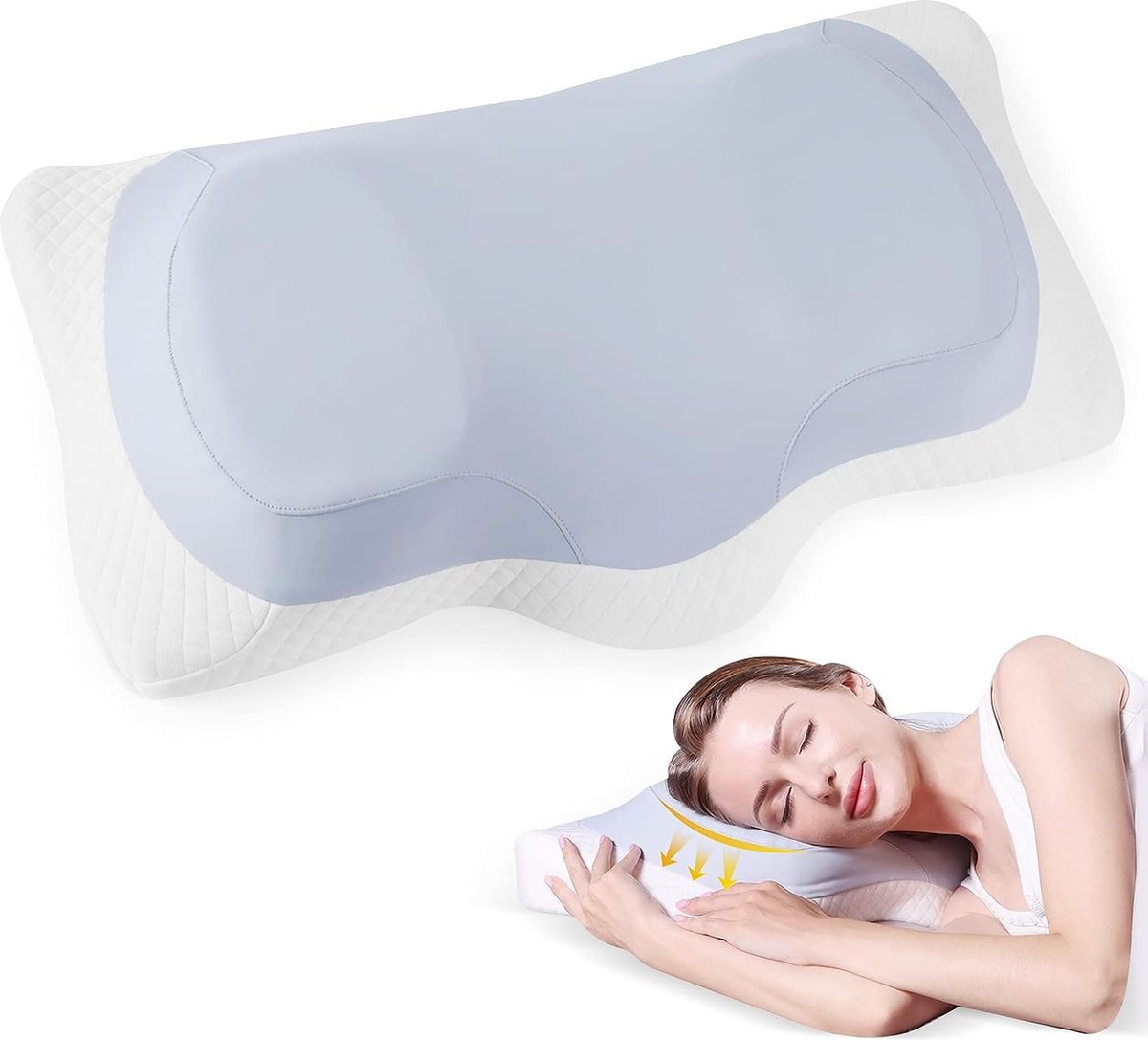 Dubbellaags traagschuim kussen - orthopedisch hoofdkussen - ergonomisch neksteunkussen... | bol