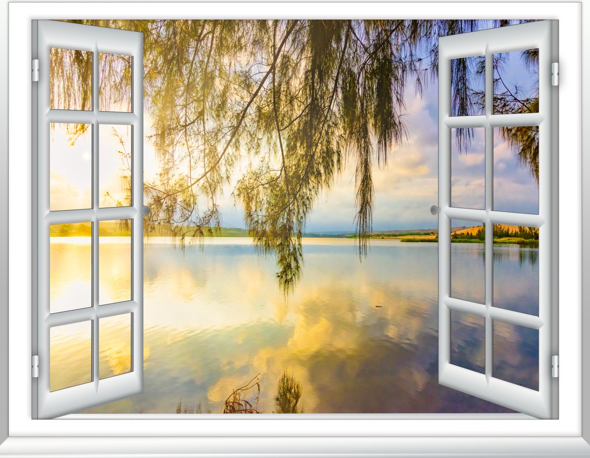 Fotobehang Ocean View Window Paradise - Vliesbehang - 300 x 210 cm ...