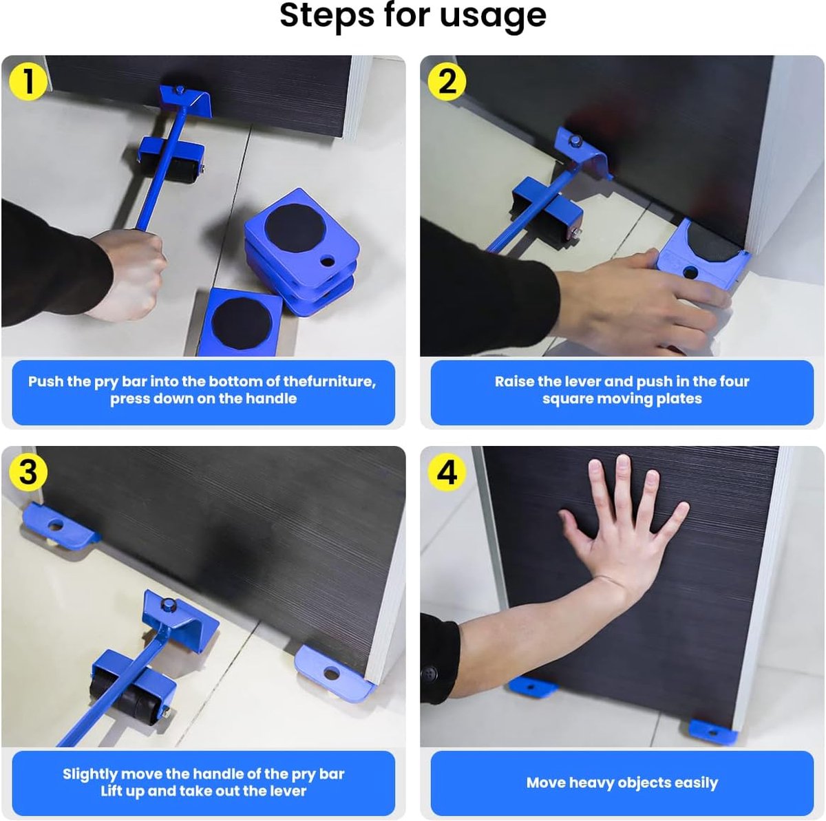5-delige meubellifter set Ink, 4 meubeltransportwielen en 1 ...