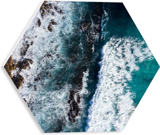 PVC Schuimplaat Hexagon - Zee - Stenen - Rotsen - Schuim - Water ...