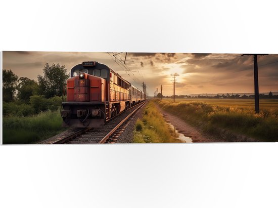 PVC Schuimplaat- Trein op Treinspoor - 90x30 cm Foto op PVC Schuimplaat ...