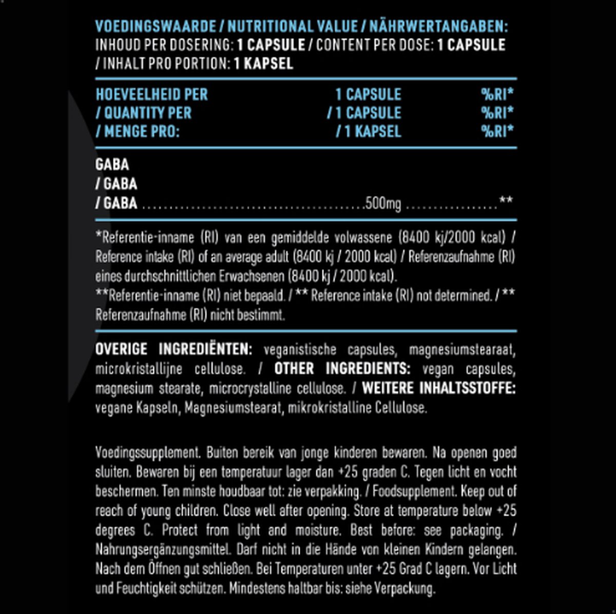 PURE GABA - 500mg - 180 V-Caps - gamma-aminoboterzuur - aminozuur ...