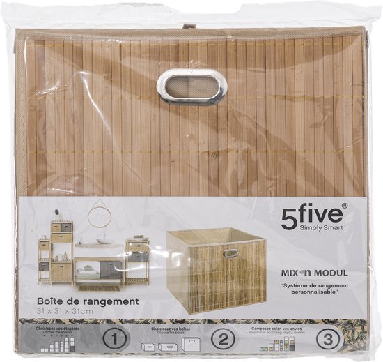 5Five Opbergrek Smartrack - met 4x mandjes stof/bamboe - beige - 34 x ...