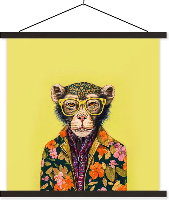 Posterhanger incl. Poster 90x90 cm - Schoolplaat - Aap - Dieren - Bril ...