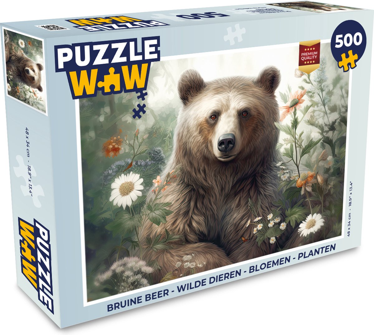 Puzzel Bruine beer - Wilde dieren - Bloemen - Planten - Legpuzzel ...