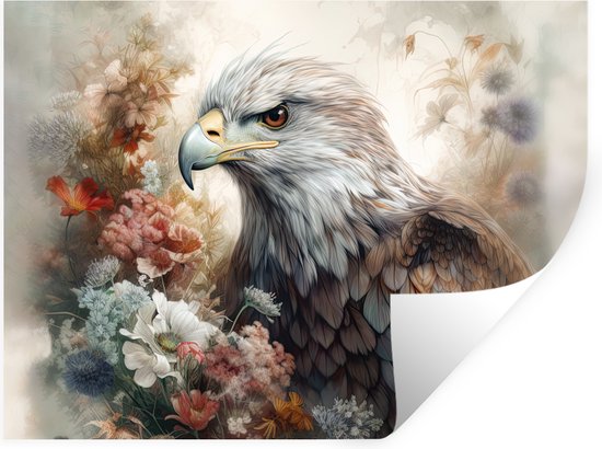 Muurstickers - Sticker Folie - Arend - Adelaar - Vogel - Bloemen ...