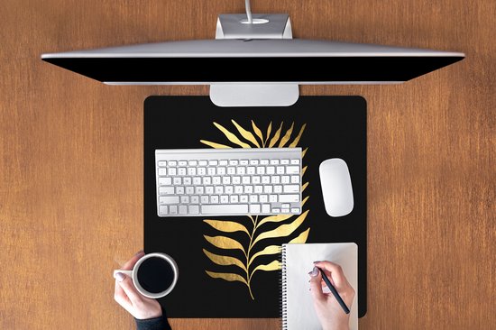 Muismat XXL 60x60 cm - Bureau onderlegger - Bureau mat Bladeren - Goud ...