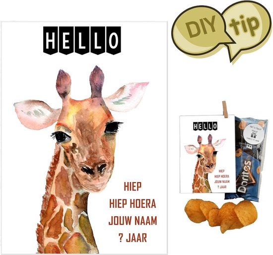 Kaarten jarig trakteren giraf eigen tekst A6 - 50 stuks | Verjaardag ...