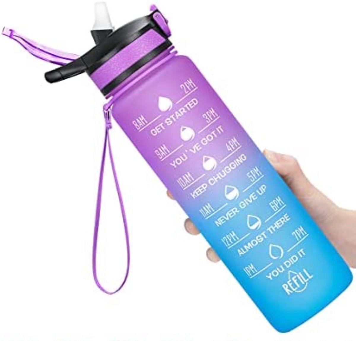 Drinkfles - Waterfles met rietje - Waterfles 1 liter - 1 Liter ...