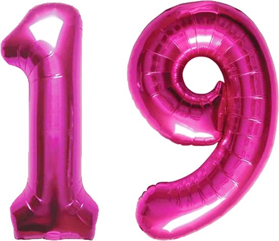 Folieballon Cijfer 19 Magenta - 86 cm | bol.com