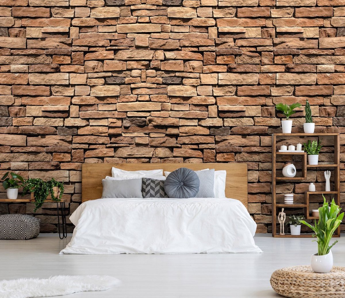 Fotobehang - Vlies Behang - Bruine Stenen Muur - 416 x 290 cm | bol.com