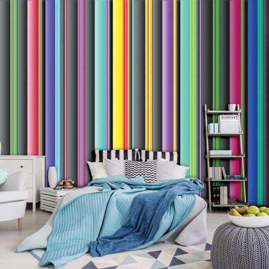 Fotobehang - Vlies Behang - Gekleurde Strepen - 368 x 254 cm | bol