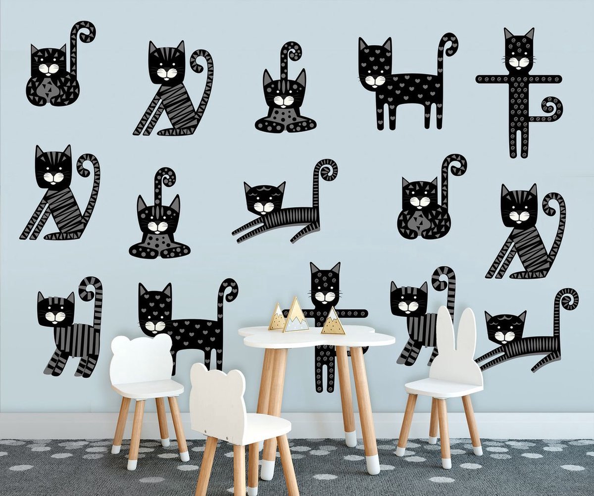 Fotobehang - Vlies Behang - Zwarte Katten - Kinderbehang - 368 x 280 cm ...